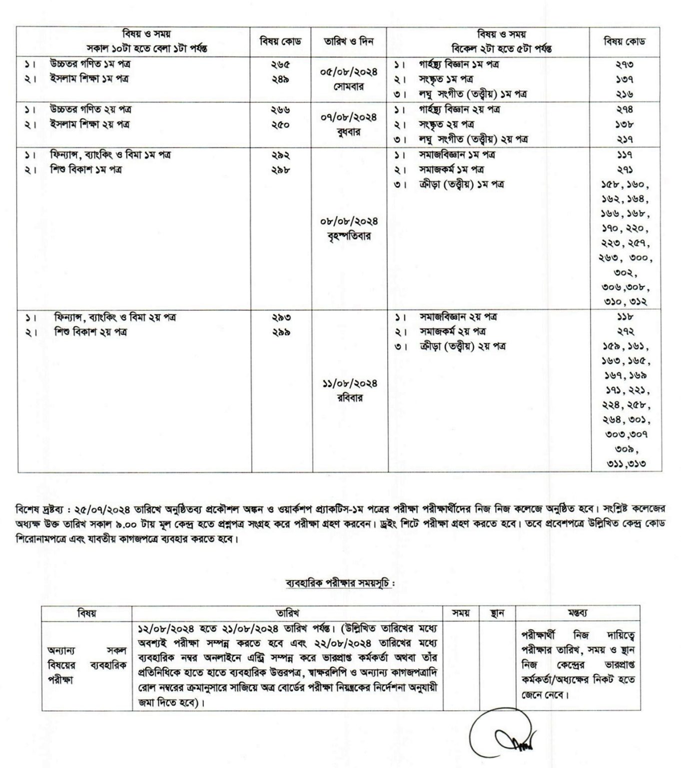 HSC Exam 2024 Routine for All Education Board in Bangladesh - BD Public ...