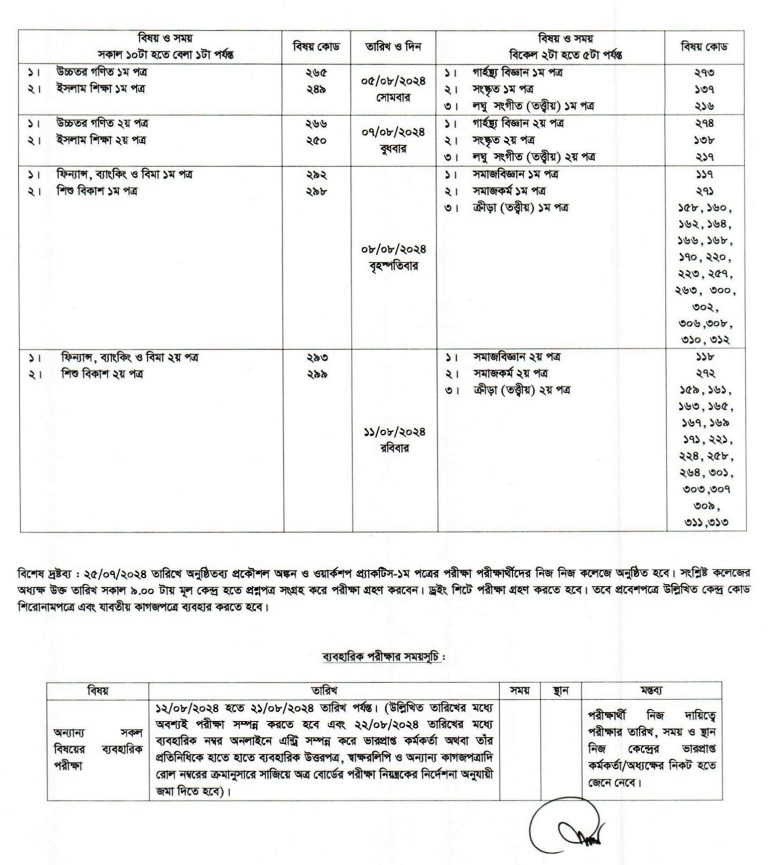 HSC Exam 2024 Routine for All Education Board in Bangladesh - BD Public ...