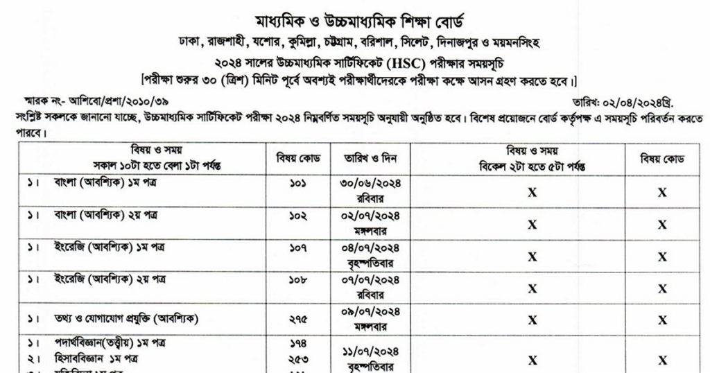 SSC Exam 2025 Routine of All Boards Download - BD Public News